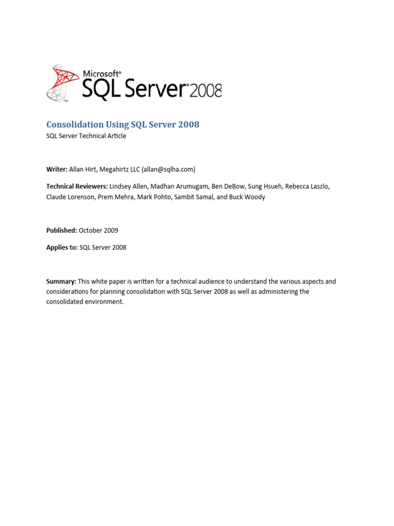 SQLServer 2008 Consolidation | PDF | Databases | Microsoft Sql Server SQLServer 2008 Consolidation | PDF | Databases | Microsoft Sql Server