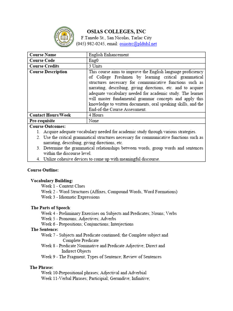English Enhancement Course Outline | Download Free PDF | Adverb ...