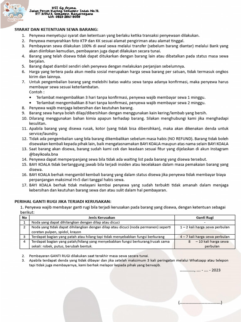 Syarat dan Ketentuan Sewa Barang | PDF