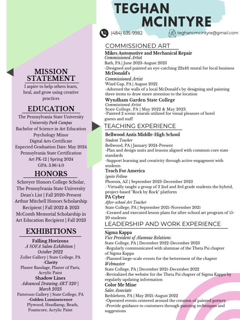 Teghan McIntyre: Art Educator & Artist | PDF
