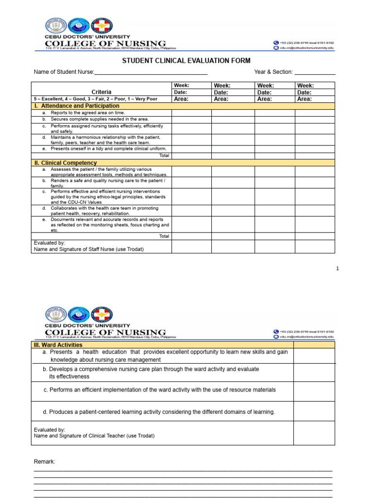 Nursing Student Evaluation Form | PDF | Nursing | Evaluation