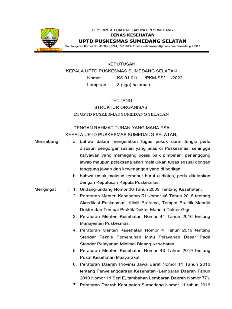 1.2.1 Ep 2 SK Struktur Organisasi Puskesmas | PDF