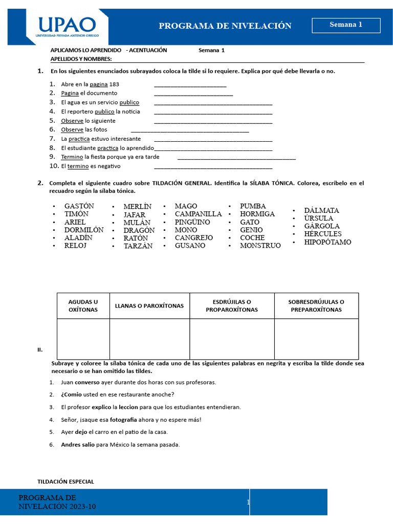 Ejercicios Tildacion - L1 | Descargar gratis PDF | Fonología