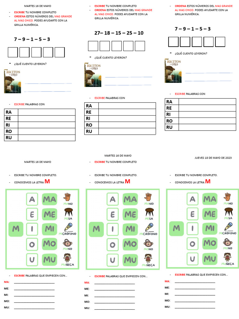Actividades de Matemáticas y Lectura | PDF