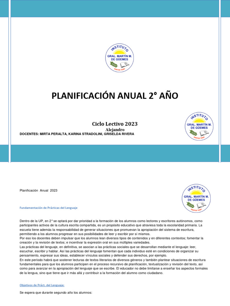 Planificación Anual 2do 2023 | PDF | Escritura | Puntuación