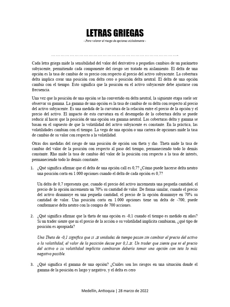 Letras Griegas | PDF | Opción (Finanzas) | Economias