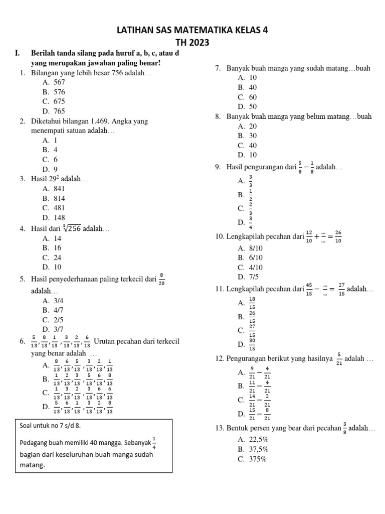 Lat Sas Kelas 4 TH 2023 #7 | PDF