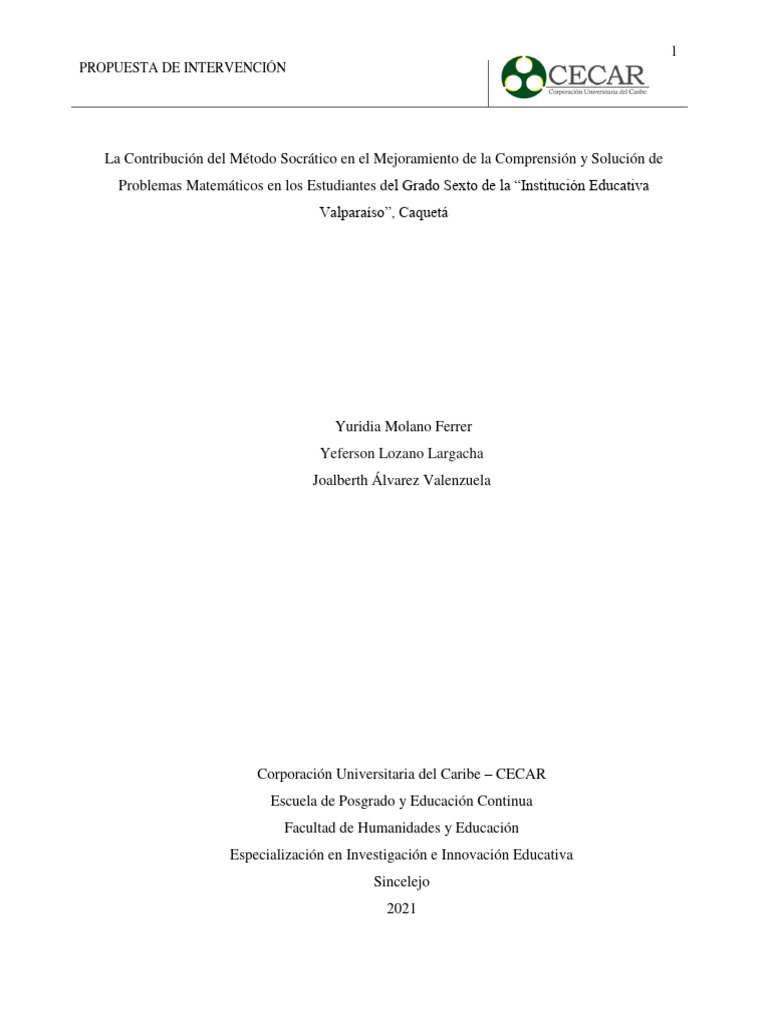 LA CONTRIBUCIàN DEL M - TODO SOCR TICO EN EL MEJORAMIENTO DE LA COMPRENSIàN Y SOLUCIàN DE ...