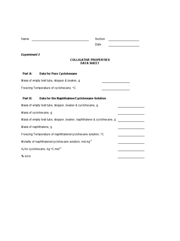 Colligative Properties Experiment Data | PDF