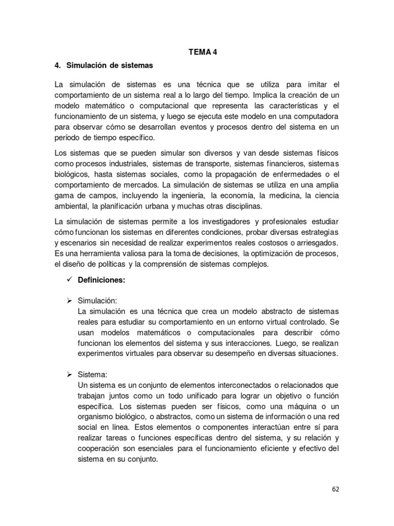 Tema 4 - Ingenieria de Sistemas II (2) | PDF | Simulación | Sistema