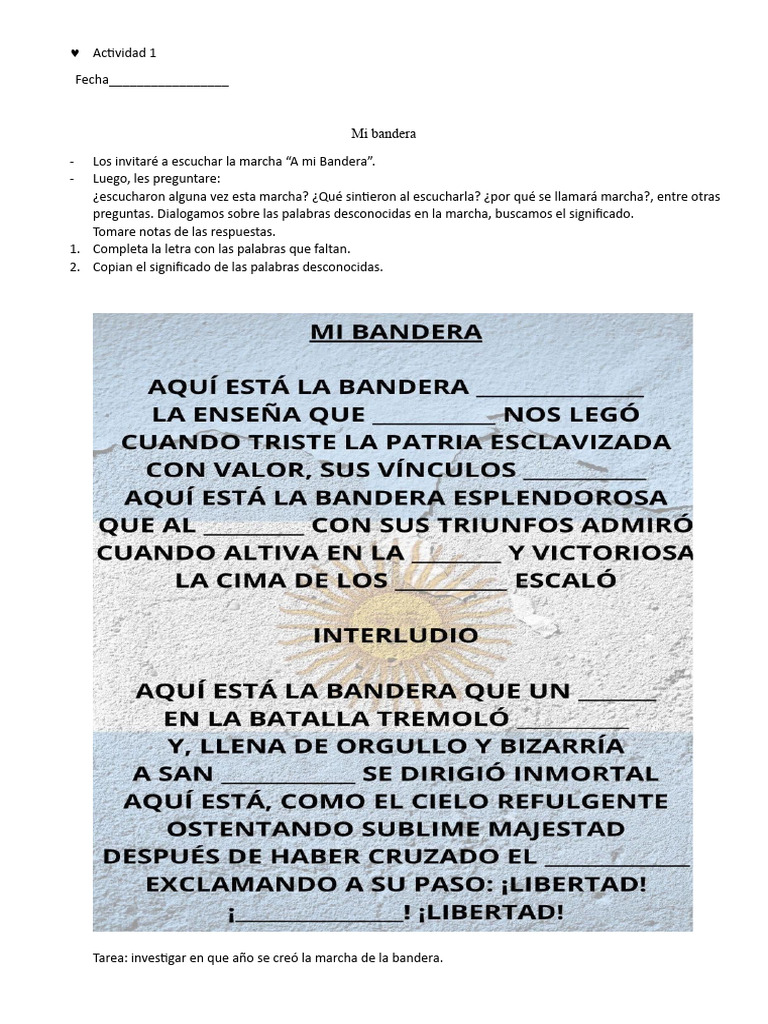Actividades sobre la Marcha a mi Bandera | PDF