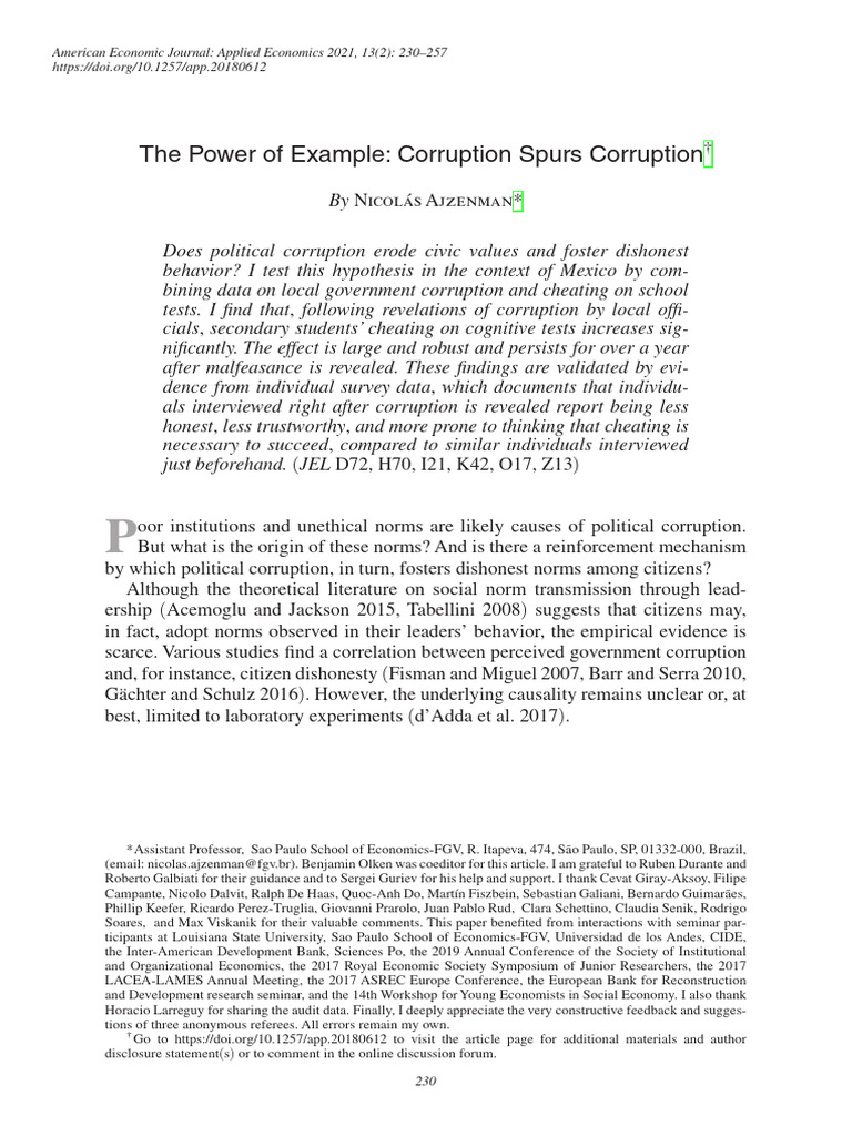 Ajzenman 2021 The Power of Example Corruption Spurs Corruption | PDF | Fixed Effects Model ...