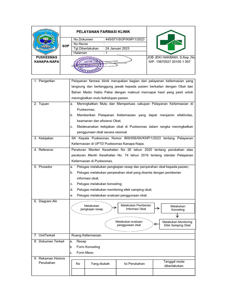 Sop Pelayanan Farmasi Klinik Pdf