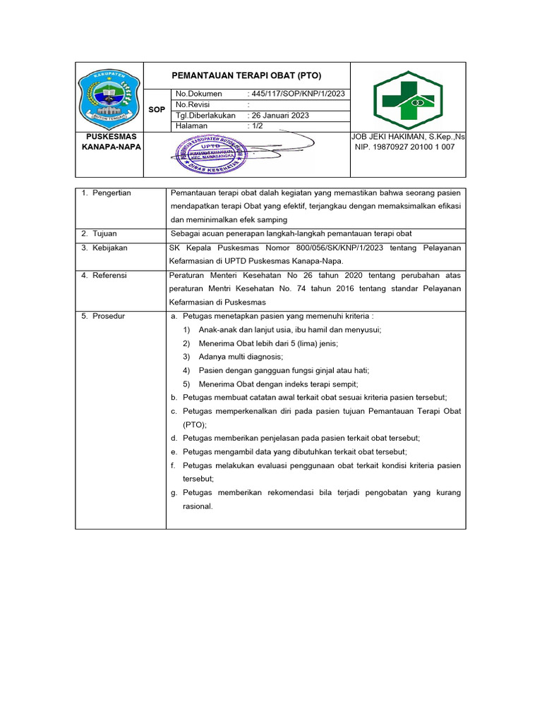 Sop Pemantauan Terapi Obat | PDF
