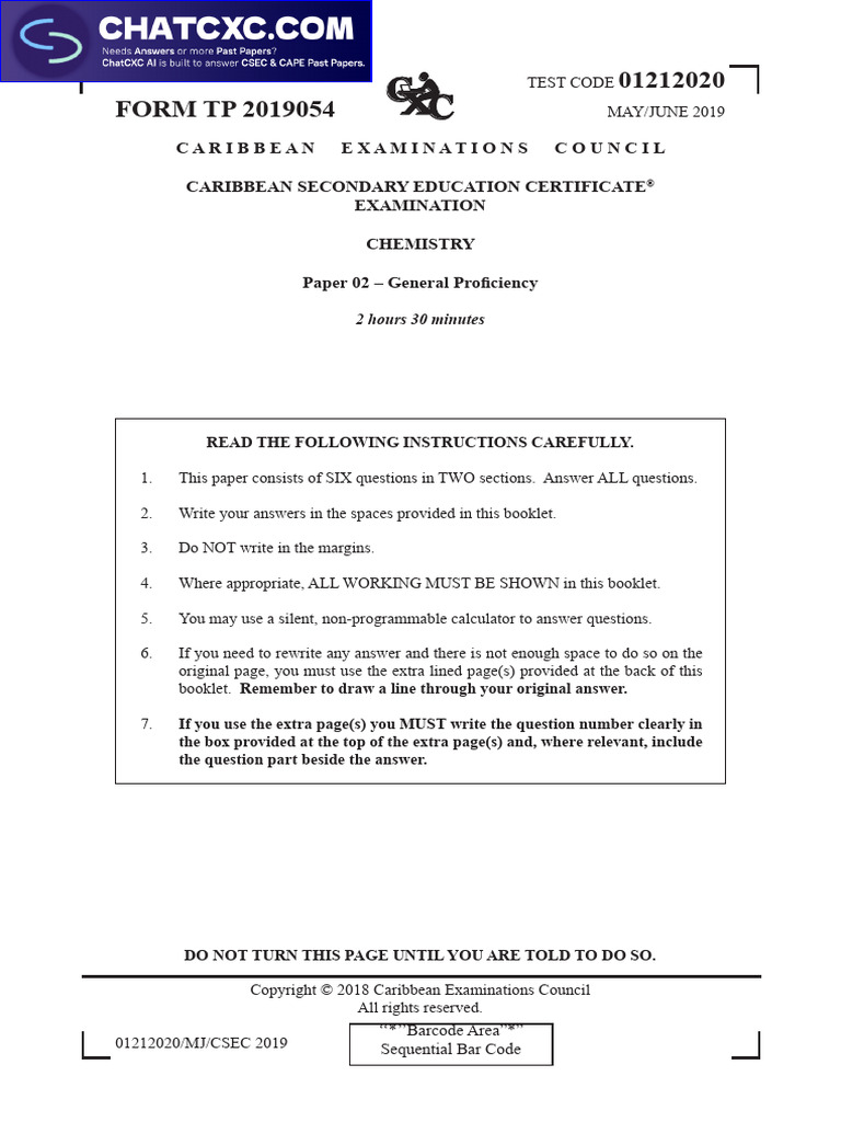 CSEC Chemistry P2 2019 | Download Free PDF | Chemical Elements | Zinc