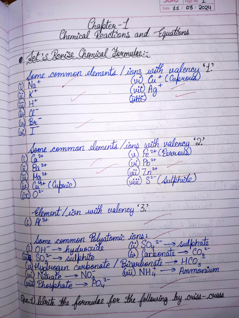 Chapter 1 Chemistry Classwork | PDF