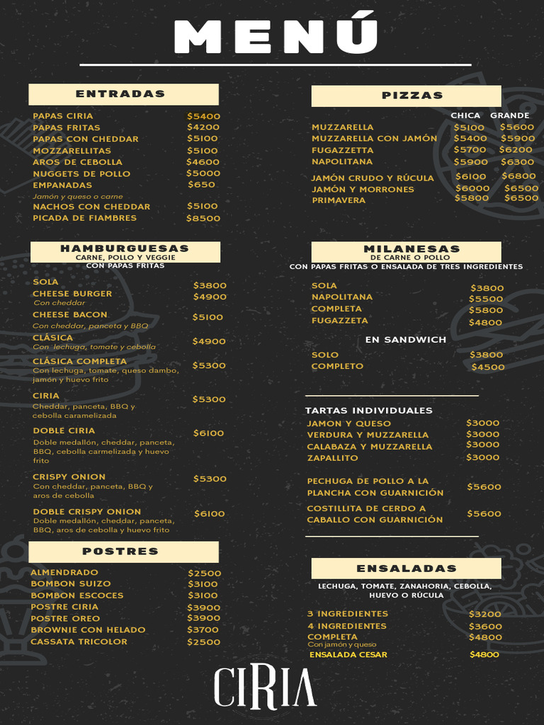 Menú CIRIA 28-12-2023 | PDF | Postres | ensalada