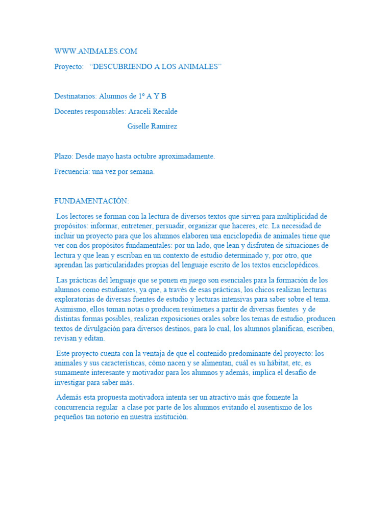 Animales Proyecto | PDF | Enciclopedias | Información