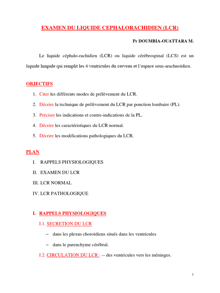 Examen Du LCR | PDF | Liquide cérébro-spinal | Méningite