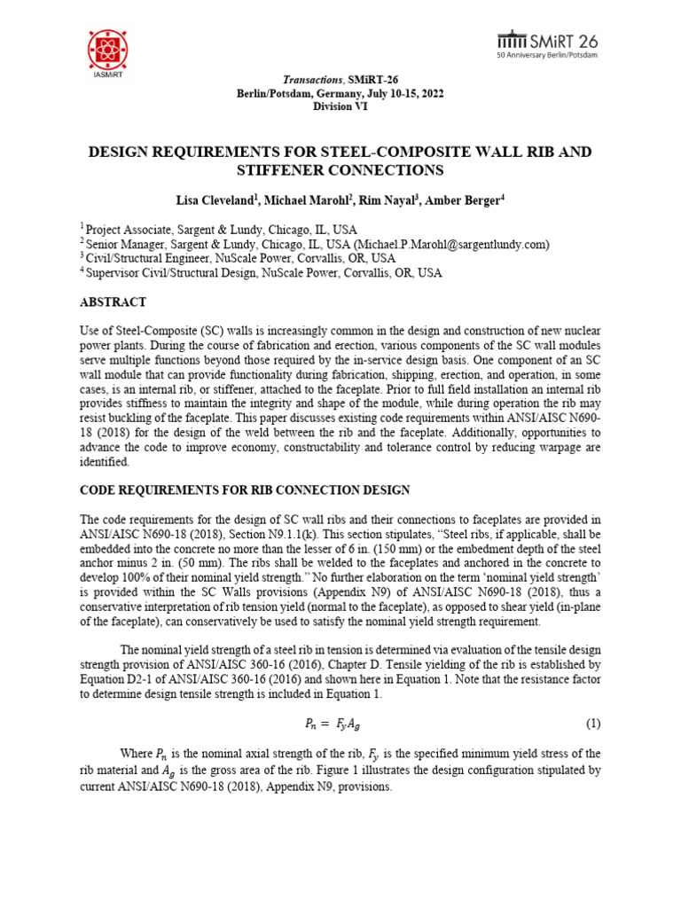 Design Requirements For Steel-Composite Wall Rib and Stiffener ...