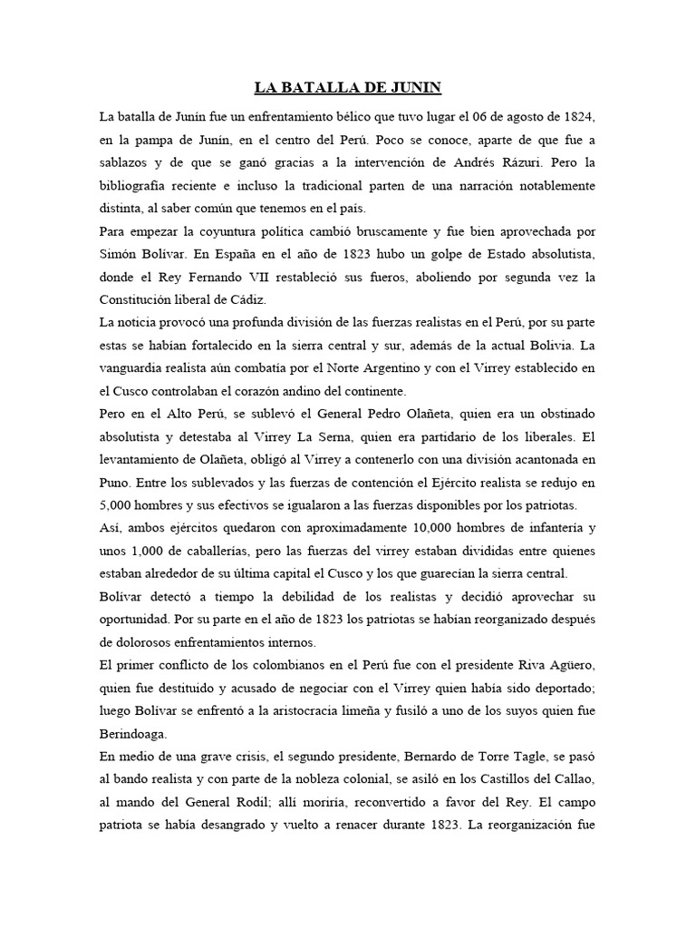 Batalla de Junín: Clave para la Independencia | PDF | Operaciones ...