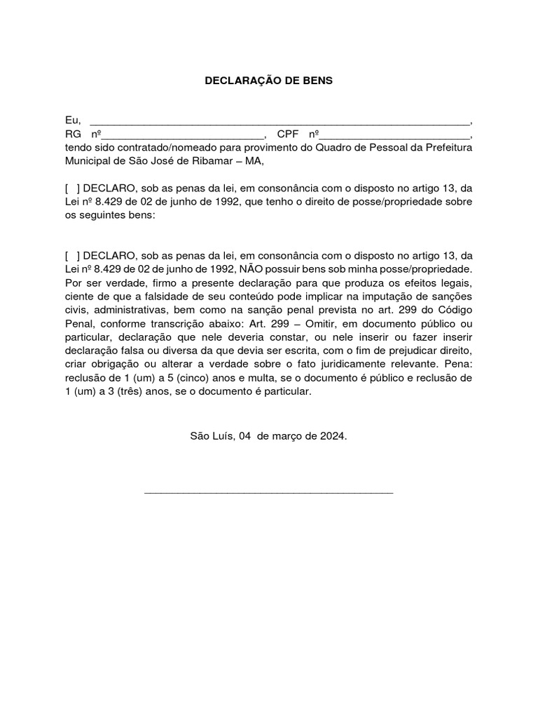 Declaração de Bens | PDF | Direito