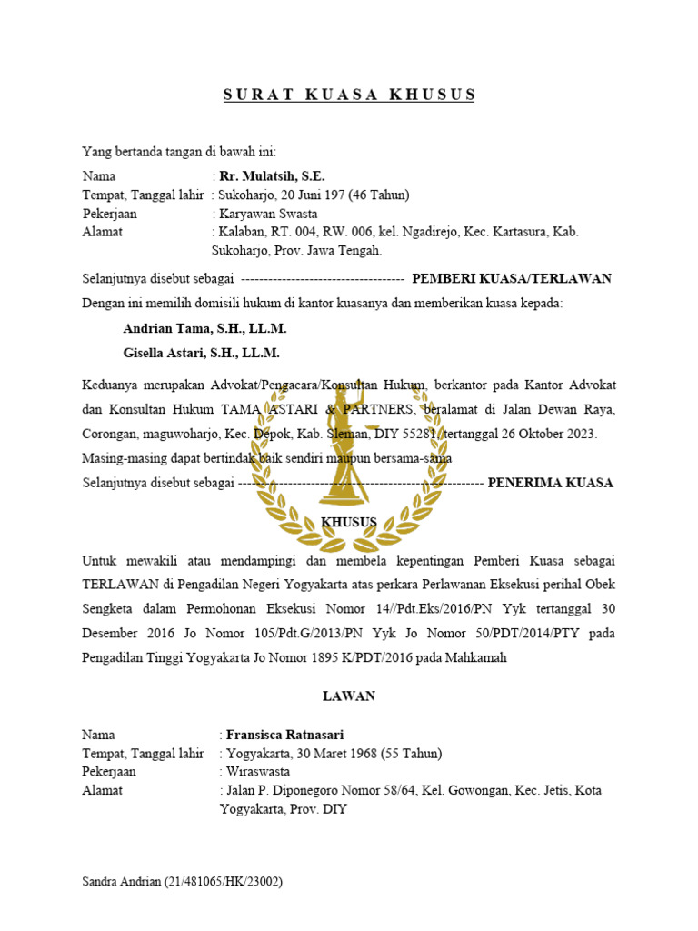 Surat Kuasa Khusus Tergugat | PDF