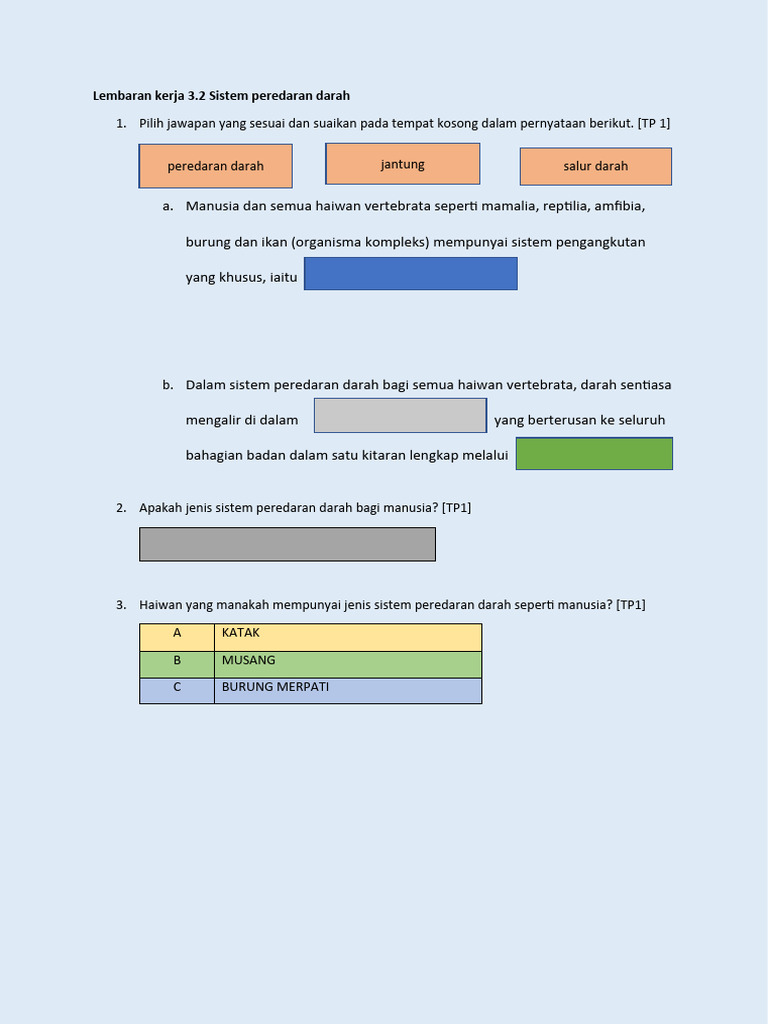 Lembaran Kerja 3 2 Sistem Pengangkutan Dalam Organisma Pdf