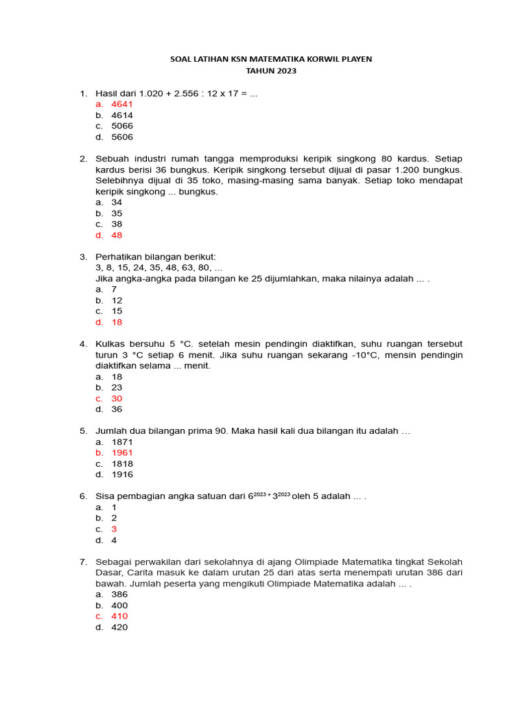 Soal Latihan KSN MTK | PDF | Metode & Bahan Ajar | Seni