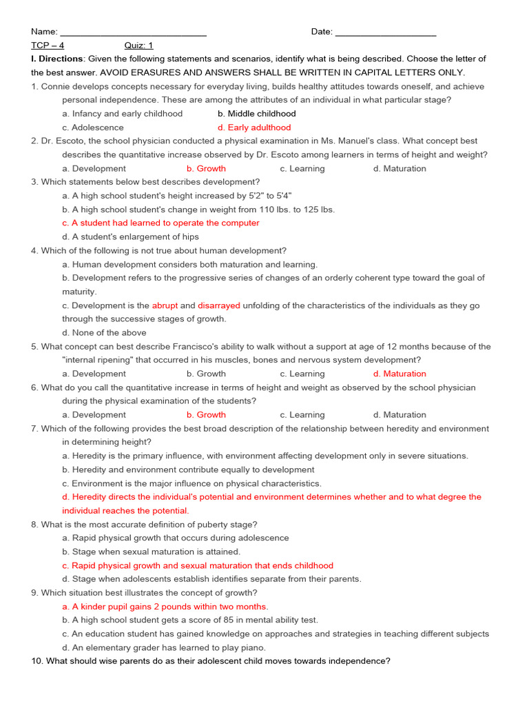 CAD 1st Quiz | PDF | Adolescence | Psychological Concepts
