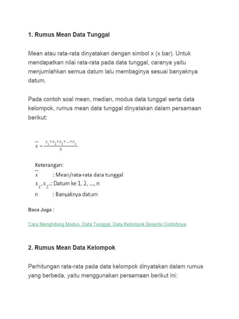 Rumus Mean, Median, dan Modus | PDF | Metode & Bahan Ajar | Sains ...