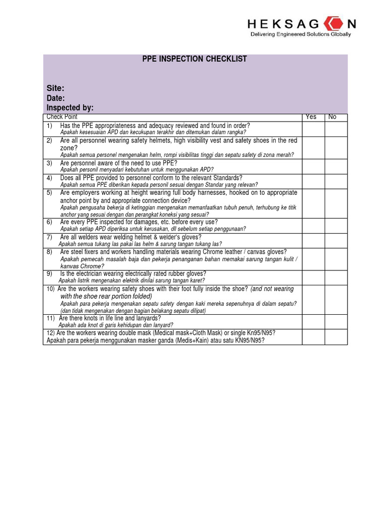 PPE Checklist (New) | PDF