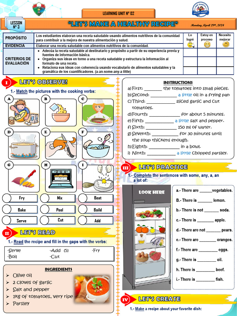 3° 4° Ficha de Actividades Week #03 UNIT 2 | PDF