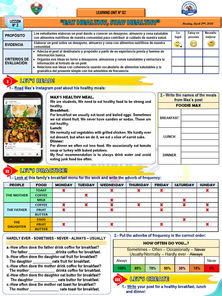 5° Ficha de Actividades Week #03 UNIT 2 | PDF | Lunch | Meal
