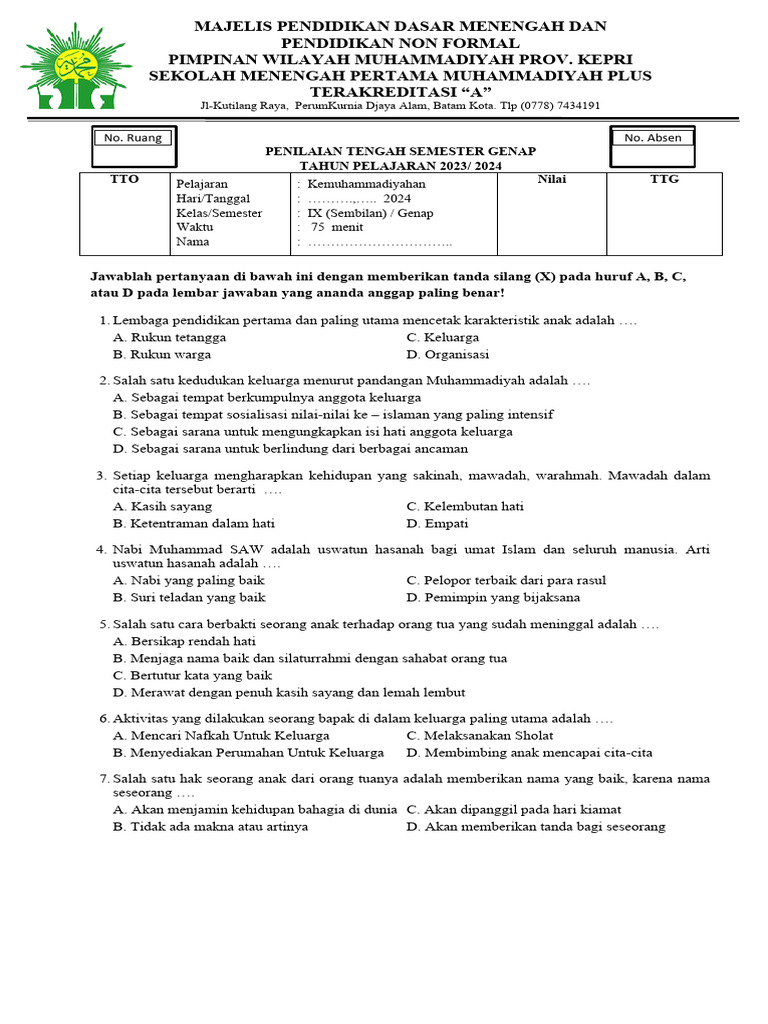 Soal KMD Kelas 9 Pas SMT Genap 2023 2024 | PDF
