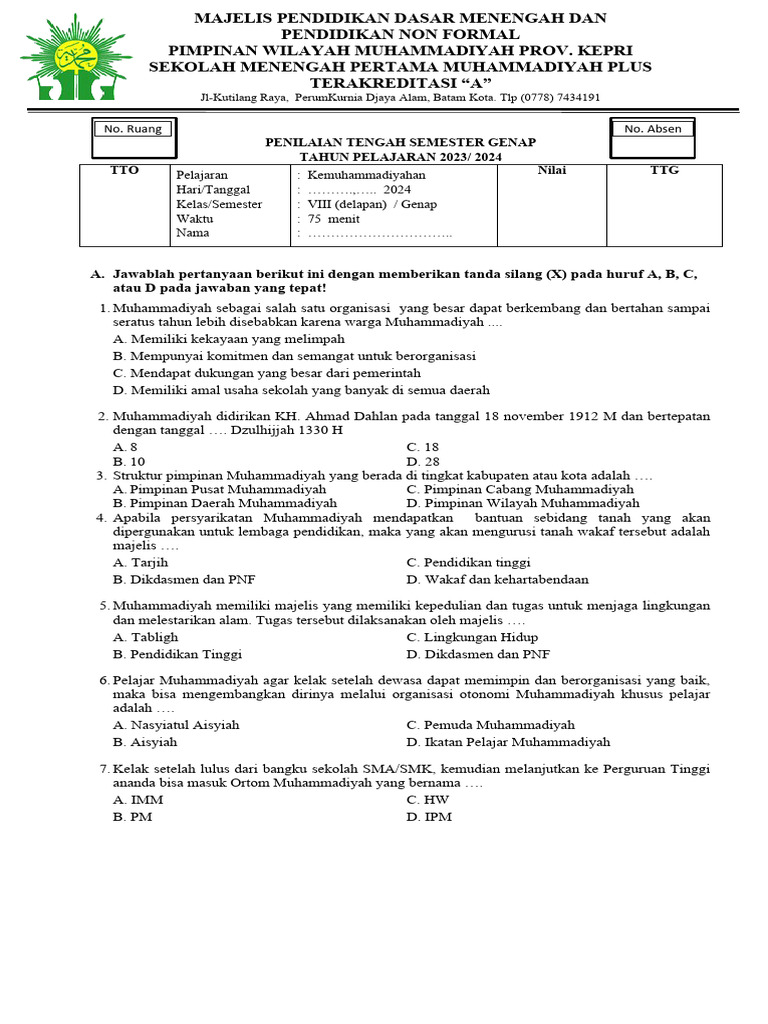 Soal KMD Kelas 8 SMT Genap 2023 2024 | PDF | Ilmu Sosial