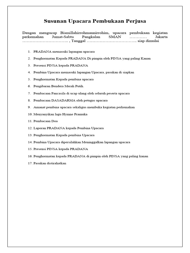 Susunan Upacara Pembukaan Perjusa | PDF | Seni