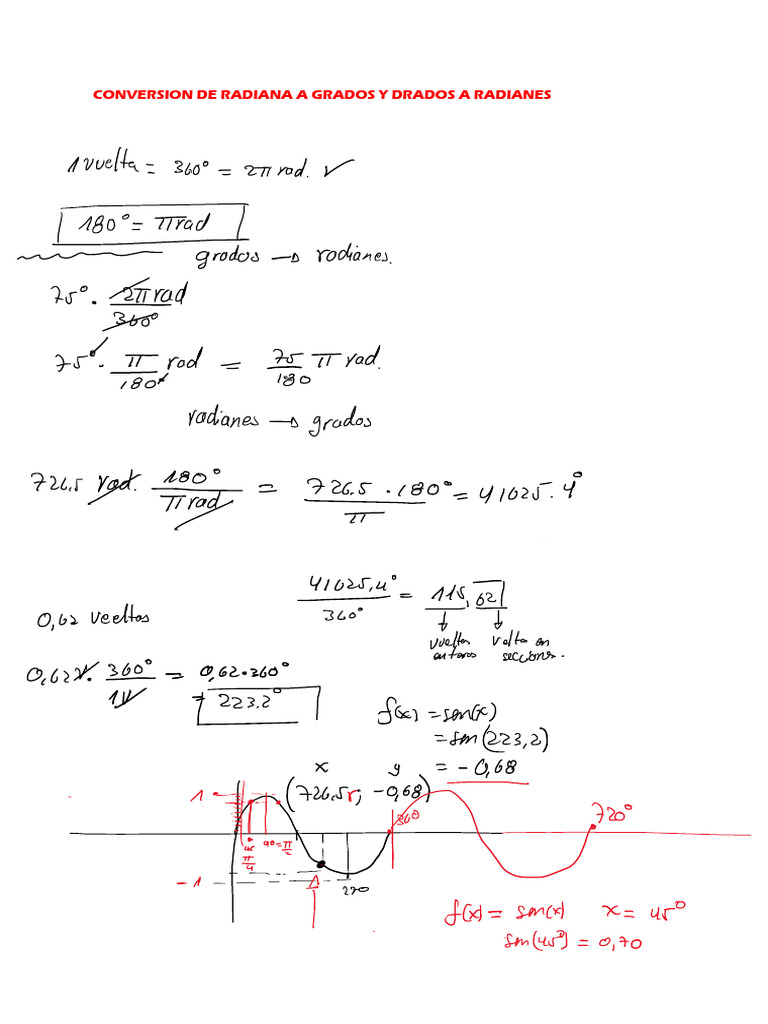 CONVERSION DE RADIANES A GRADOS Y DRADOS A RADIANES 1BGU - 21 MAR | PDF