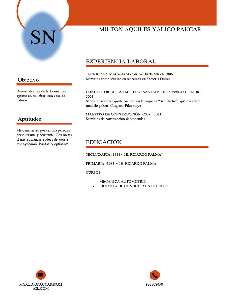 Curriculum Milton Aquiles Yalico Paucar | PDF