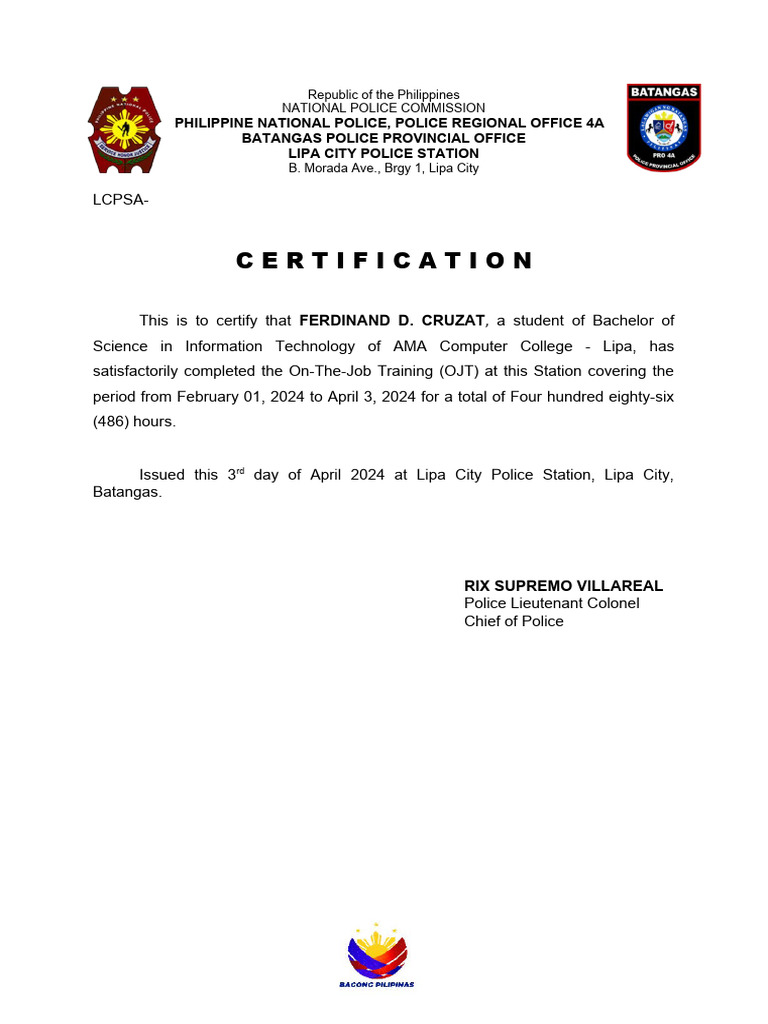 Certificate of Ama March 20,2024 | PDF