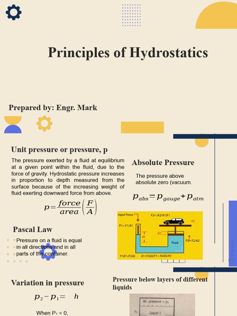 Principles of Hydrostatics | PDF | Pressure | Pressure Measurement