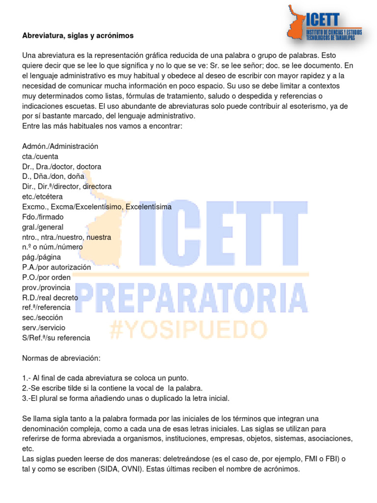 Clase 4 Abreviacion Siglas Acronimos | PDF | Artes del Lenguaje y ...