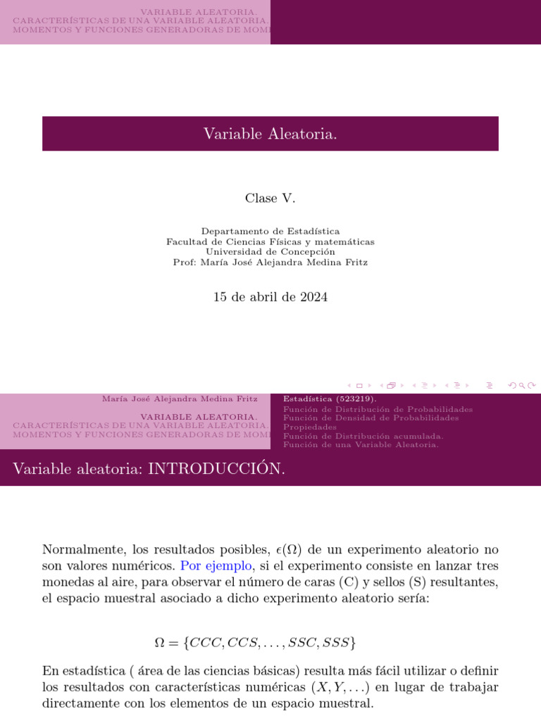05 Clase V 523219 Variable Aleatoria Unidimensional | PDF | Variable aleatoria | Teoría de ...