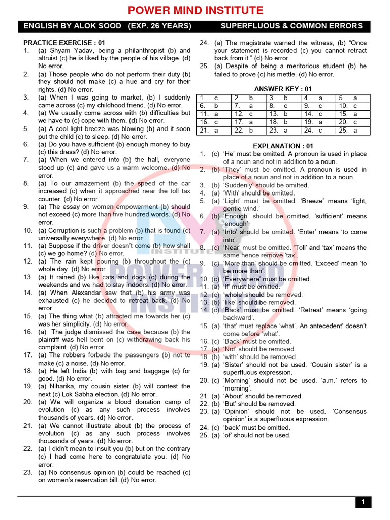 Superfluous & Common Errors Pmi | PDF | Language Mechanics | Syntax