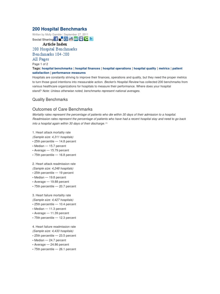 Article Index: 200 Hospital Benchmarks Benchmarks 104-200 All Pages ...