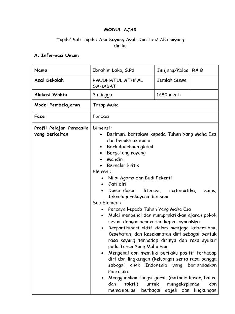 Modul Ajar B Aku Sayang Diriku | PDF | Pengembangan Diri