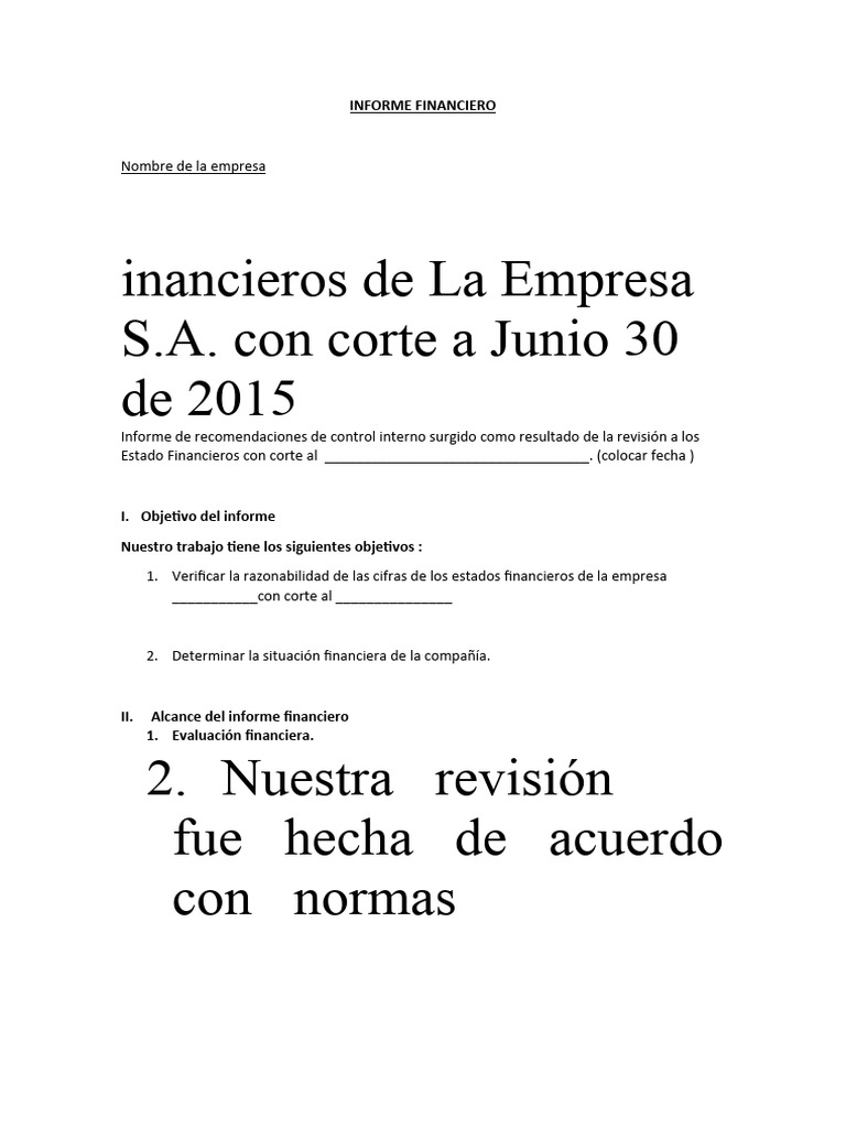 Modelo de Informe financiero | PDF | Estado financiero | Estado de resultados
