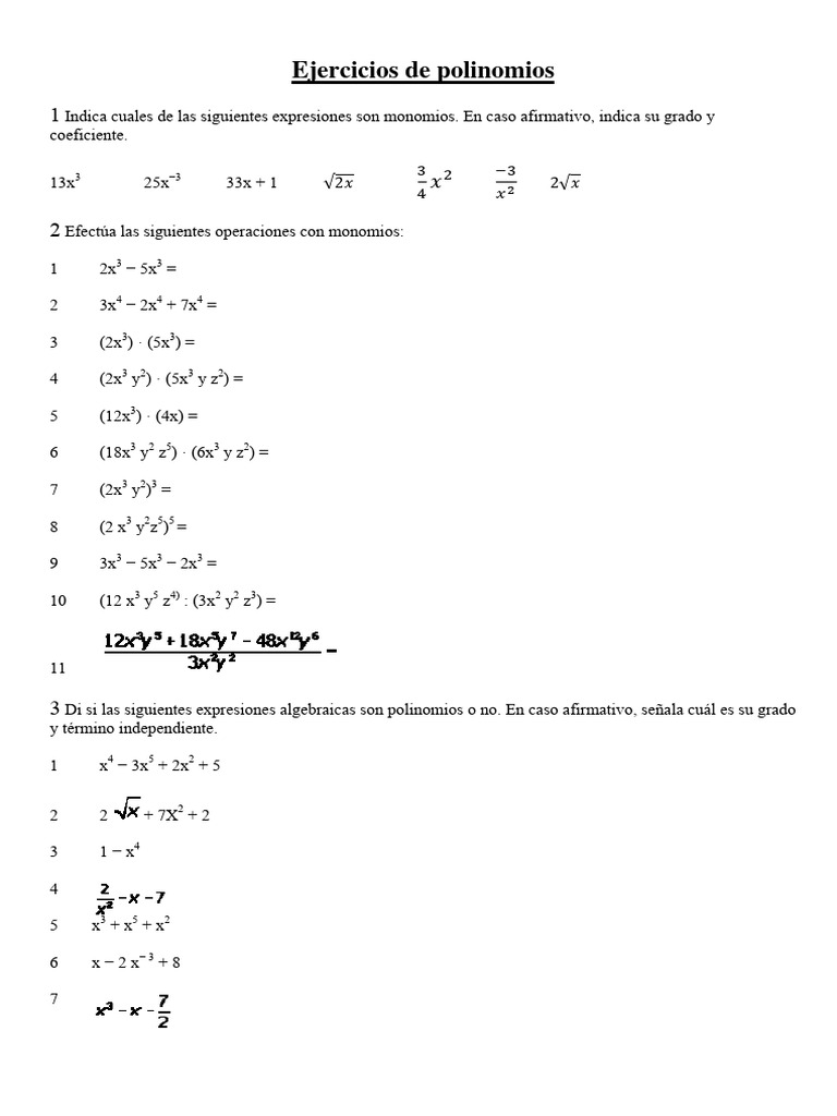 Ejercicios de Expresiones Algebraicas | PDF | Factorización | Análisis complejo