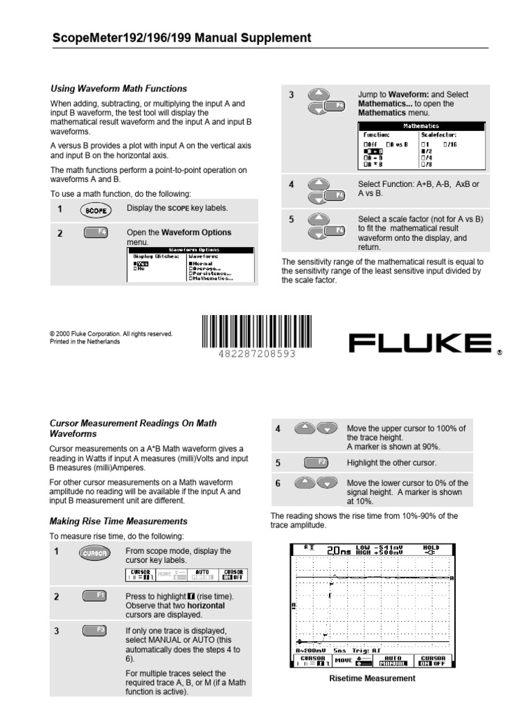 Fluke 192 User, Supplement ID7606 | PDF | Amplitude | Cursor (User Interface)