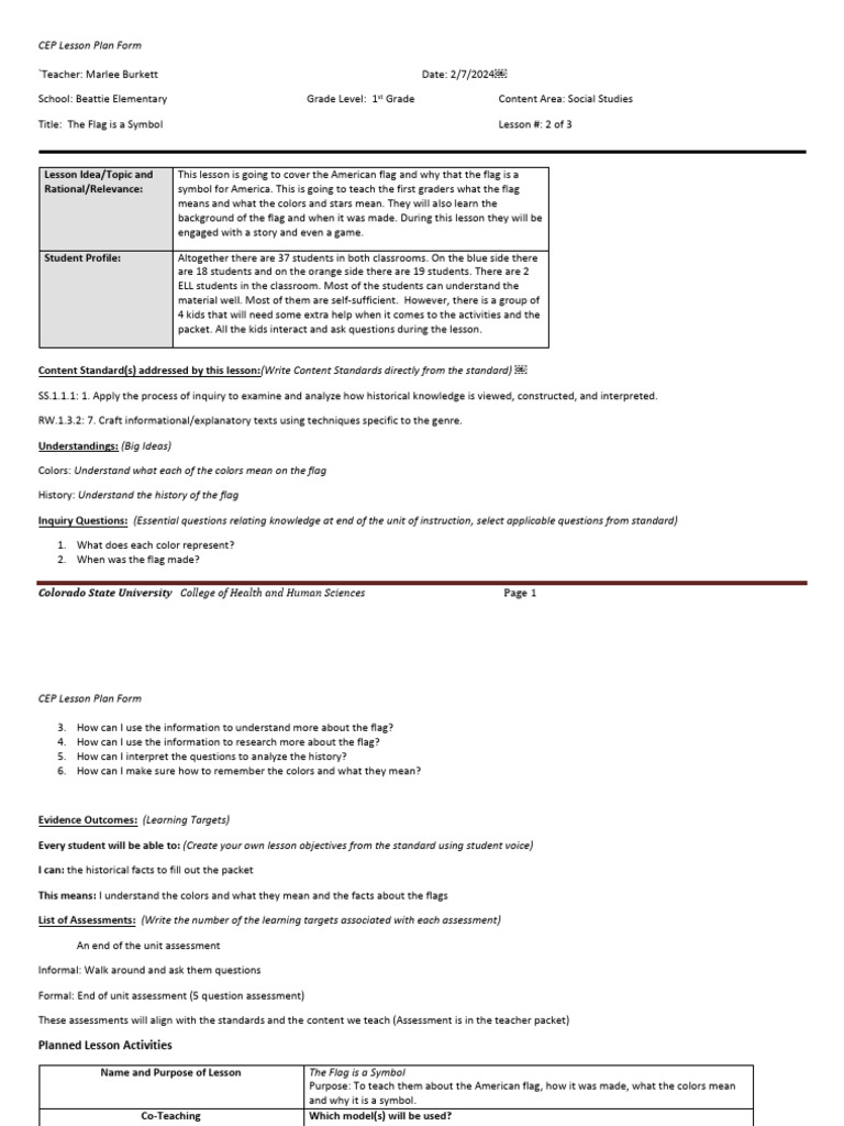 cep lesson plan template-wednesday 2-7 1 | PDF | Lesson Plan | Teachers